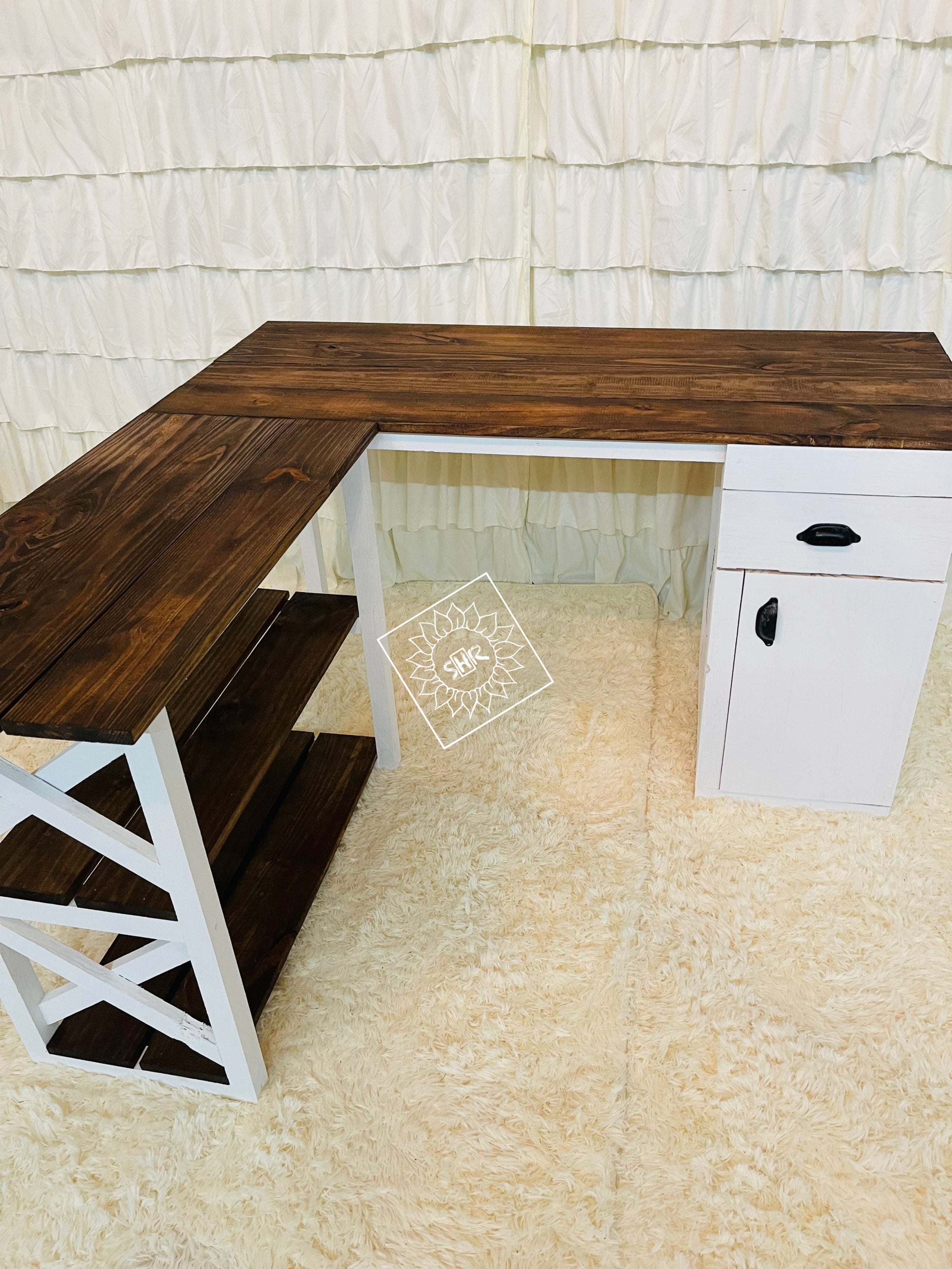 Farmhouse L Shaped Desk w/Drawer & Cabinet | Square H Ranch LLC